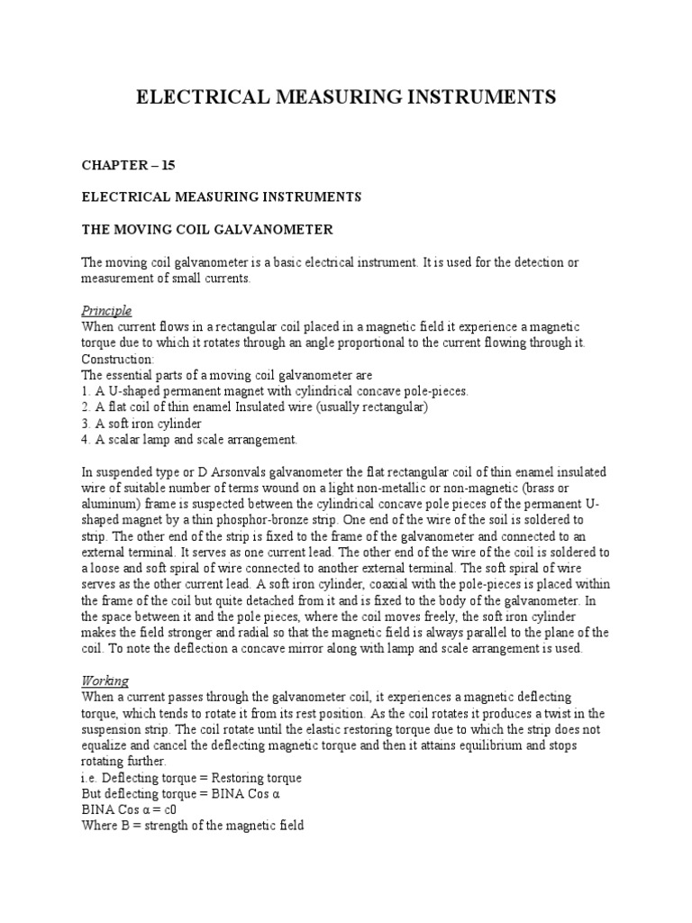 Physics Notes Fbise FSC 2 CHAPTER 15 ELECTRICAL MEASURING INSTRUMENTS ...