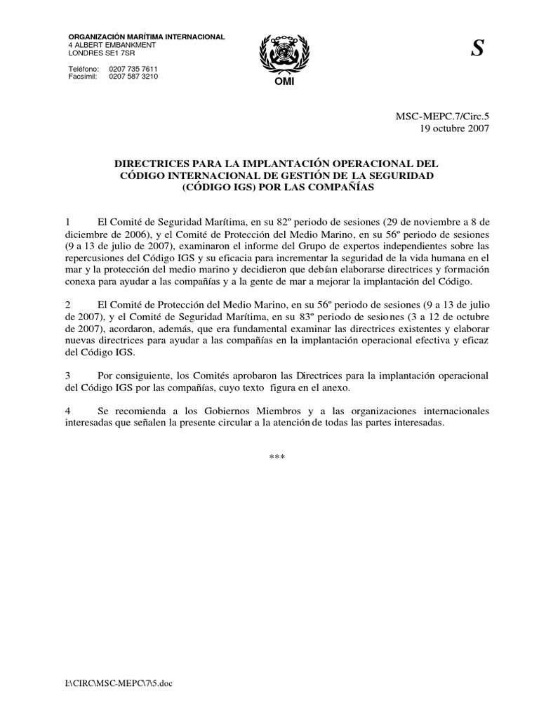 MSC MEPC.7 Circ.5, Spanish | PDF | Business