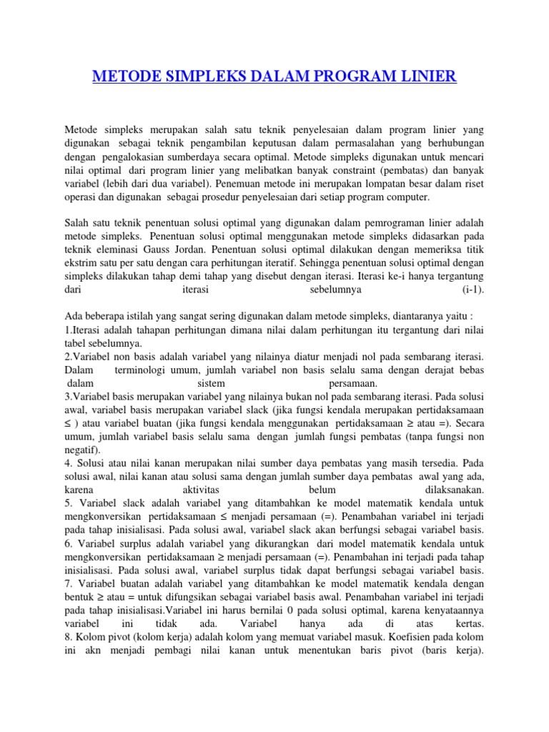 Metode Simpleks Dalam Program Linier | PDF Metode Simpleks Dalam Program Linier | PDF