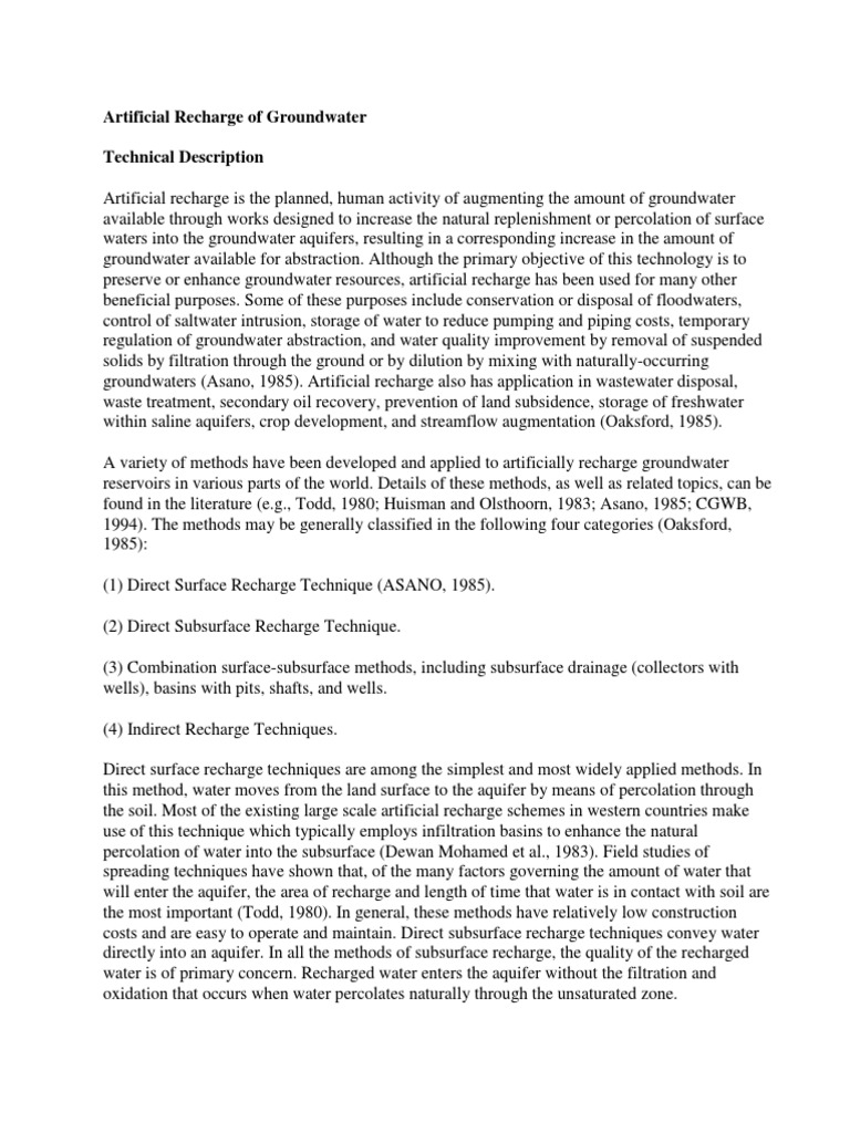 Methods of Artificial Groundwater Recharge | PDF | Aquifer | Water ...