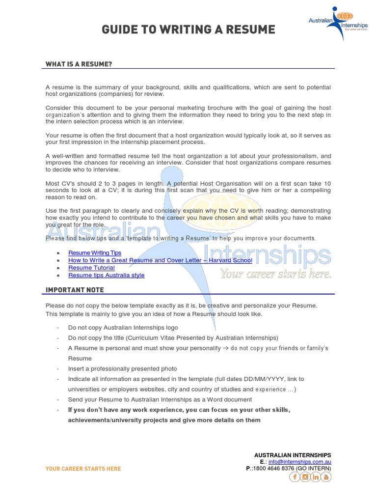 Guide+to+writing+a+CV+or+Resume+ +professional | PDF | Résumé | Internship
