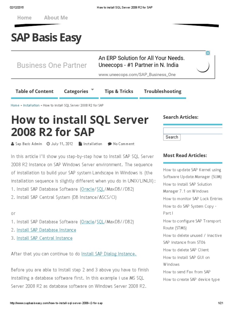 How To Install SQL Server 2008 R2 For SAP | PDF | Microsoft Sql Server ...