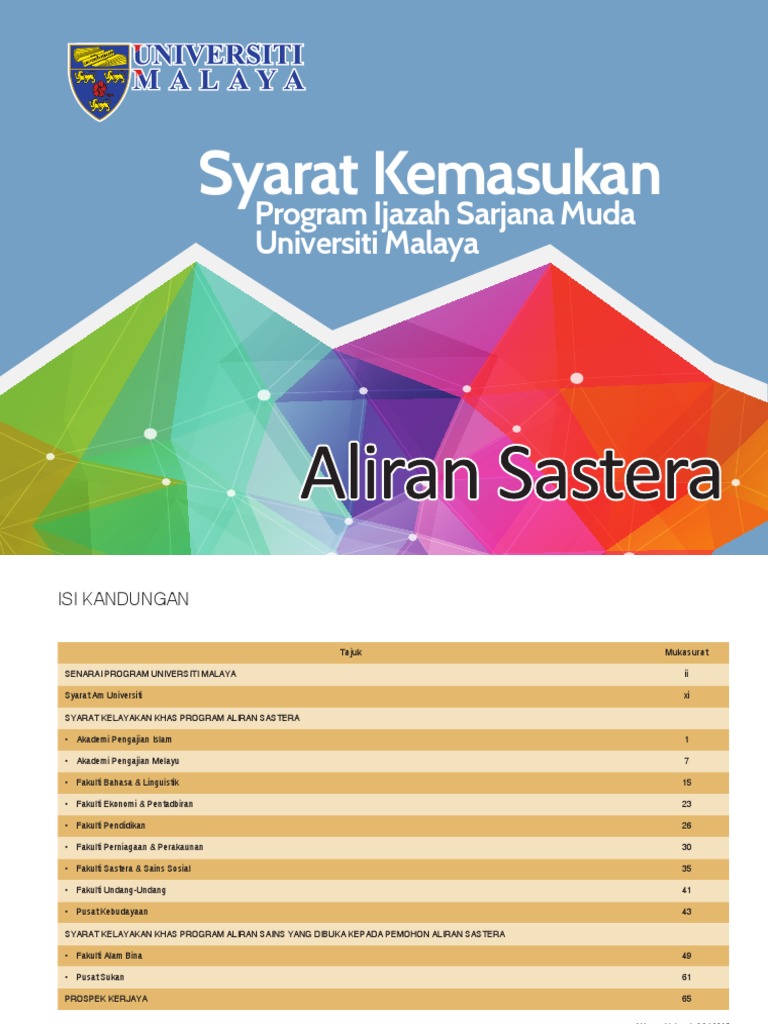 Buku Syarat Kemasukan Ijazah Dasar Um Aliran Sastera - Baru 2015 PDF | PDF