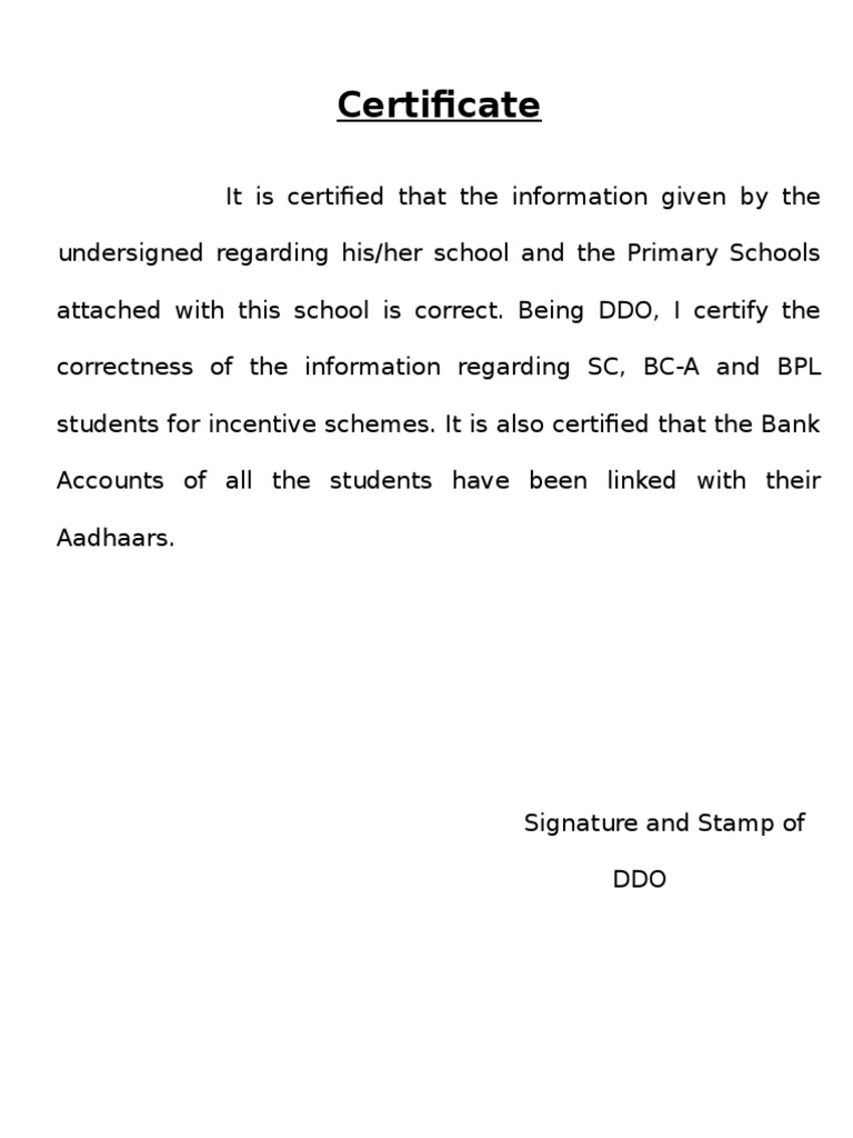 Beneficiary Certificate Sample