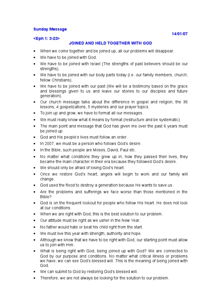 2007-01-14: Joined and Held Together With God | PDF | Jesus | God