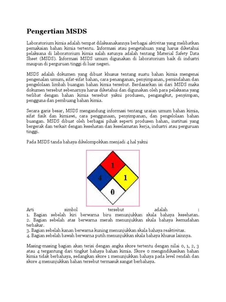 Pengertian dan Fungsi MSDS Bahan Kimia | PDF