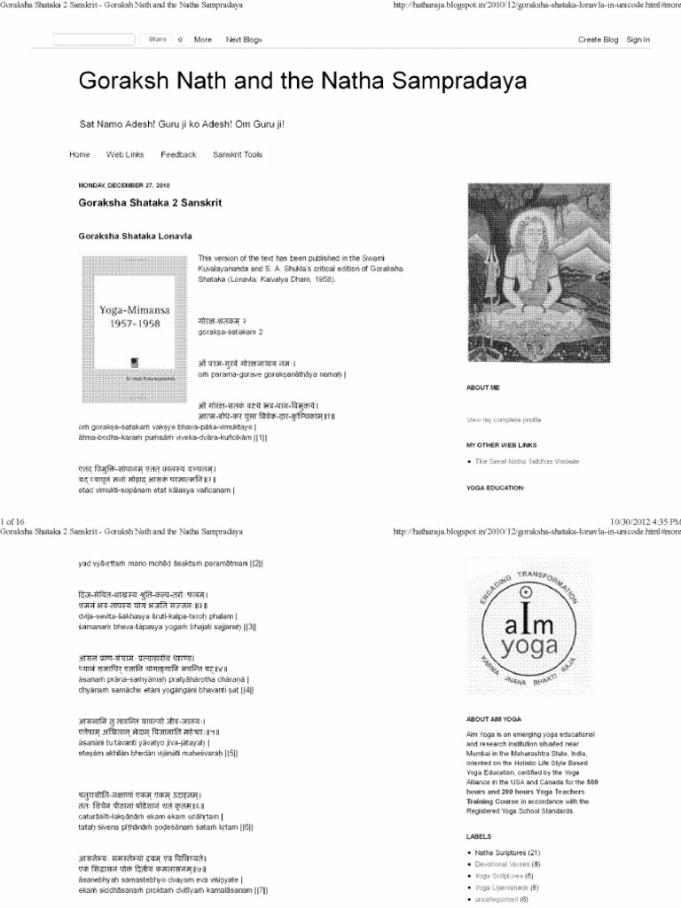 Goraksha Shataka 2 Sanskrit Goraksh Nath and The Natha Sampradaya | PDF