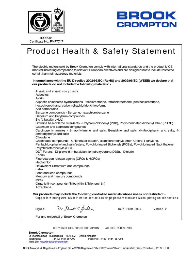 RoHS Health Safety Statement | PDF