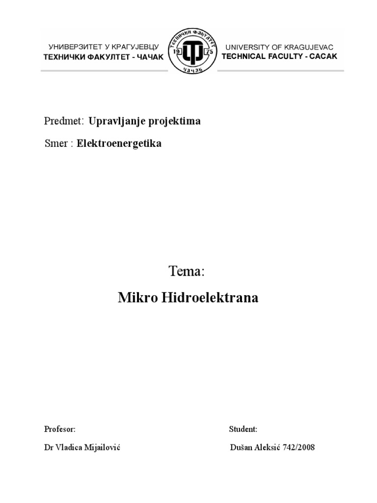 Projekat Mini Hidro Elektrana | PDF