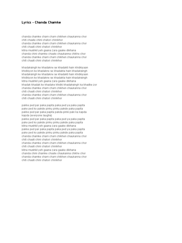 Chanda Chamke Lyrics and Meaning | PDF