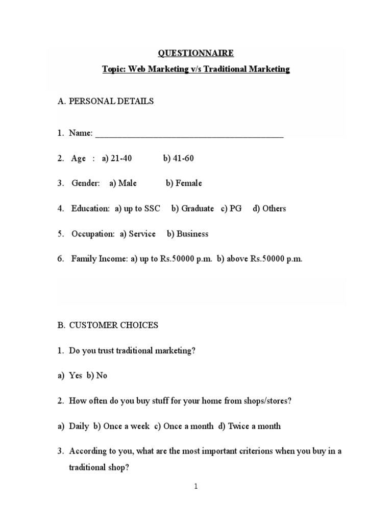 Questionnaire | PDF | Retail | Sales