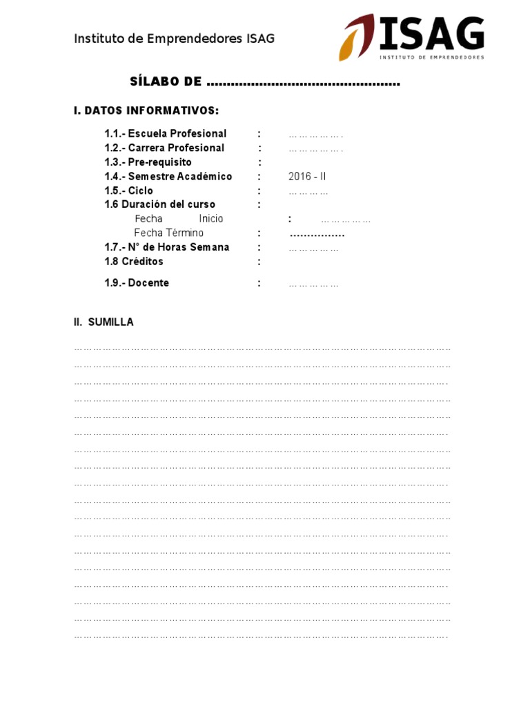 Formato de Silabus ISAG | PDF