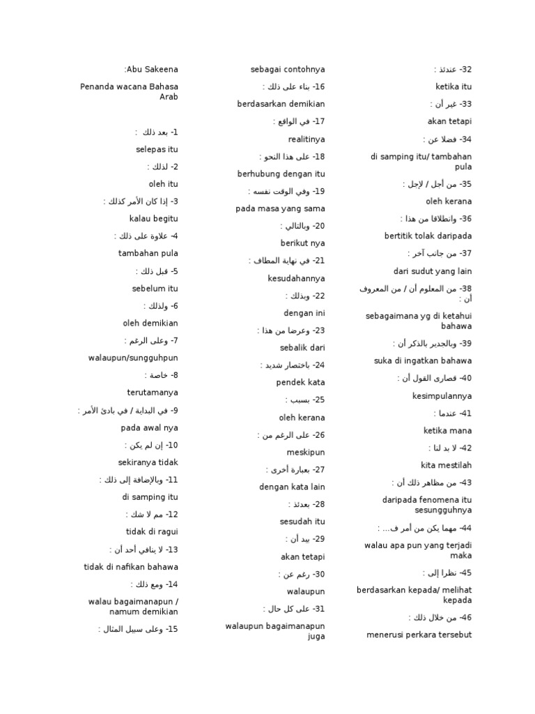 Penanda Wacana Bahasa Arab | PDF