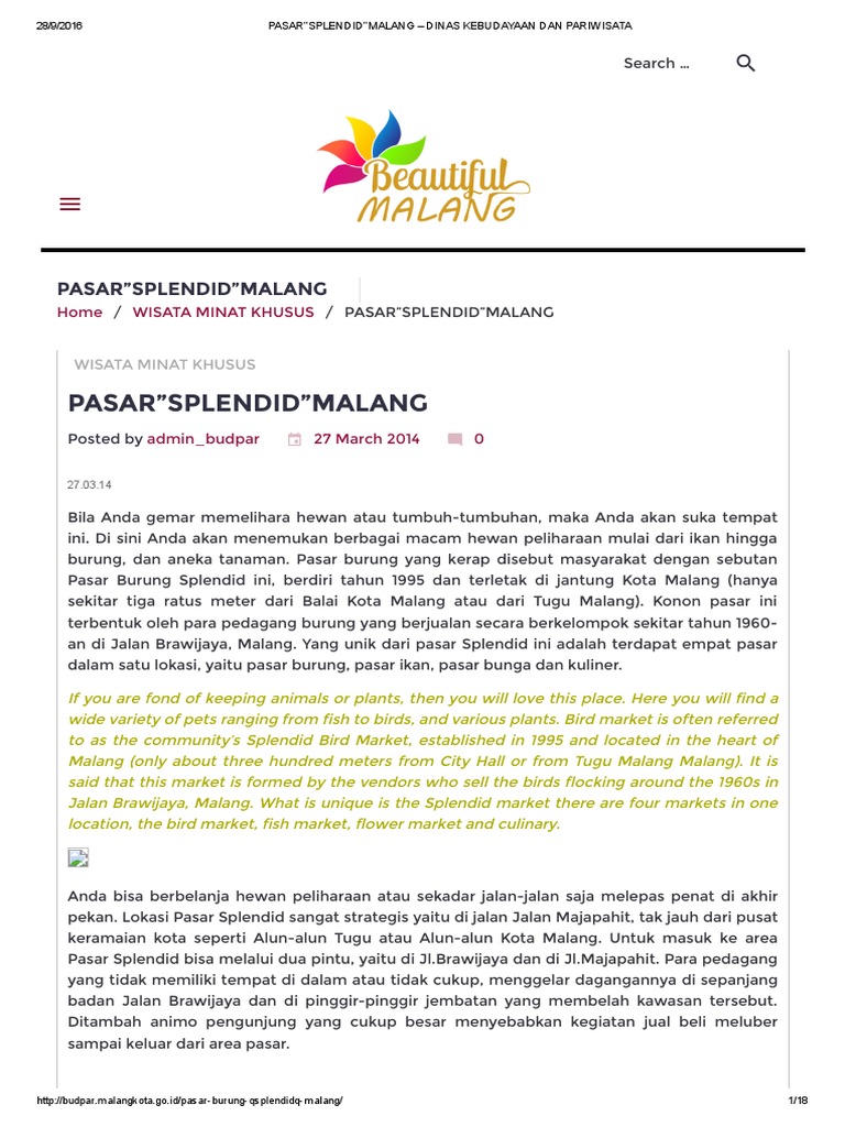 Pasar"Splendid"Malang - Dinas Kebudayaan Dan Pariwisata | PDF