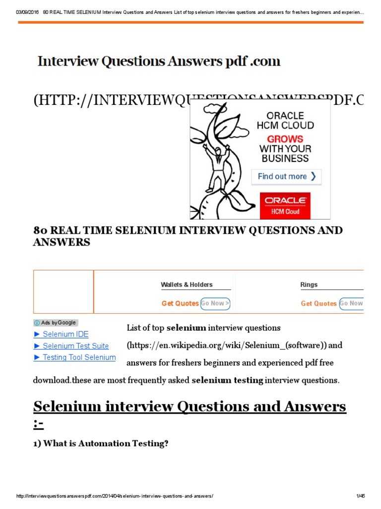 80 REAL TIME SELENIUM Interview Questions and Answers List of Top Selenium Interview Questions ...