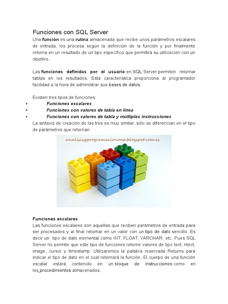 Funciones Con SQL Server | PDF | Servidor SQL de Microsoft | Tabla ...