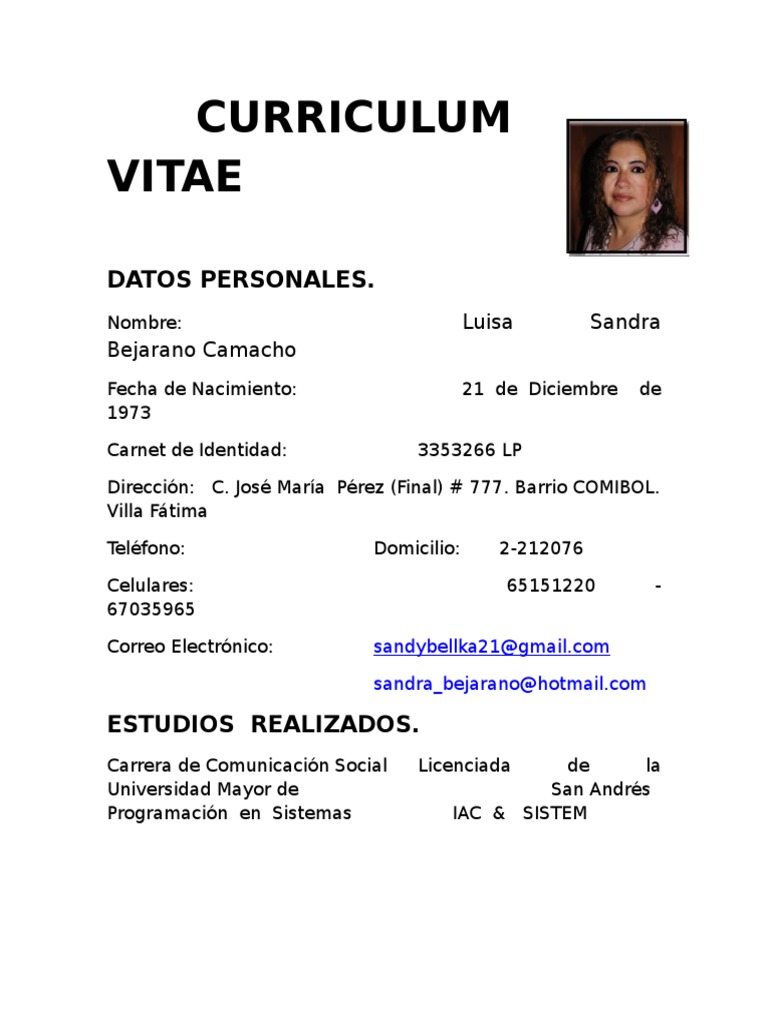 Curriculum Sandra | Universidad | Bolivia | Prueba gratuita de 30 días ...