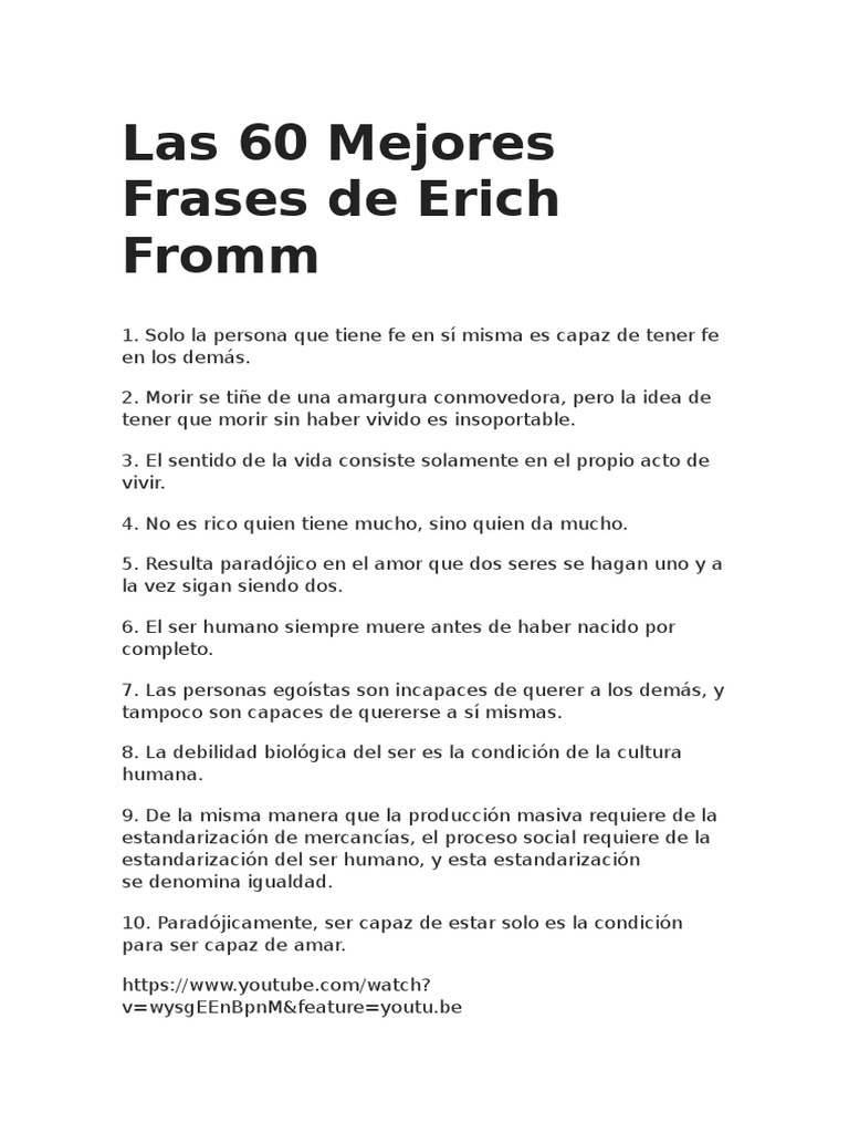 Las 60 Mejores Frases de Erich Fromm | PDF | Narcisismo | Homo Sapiens