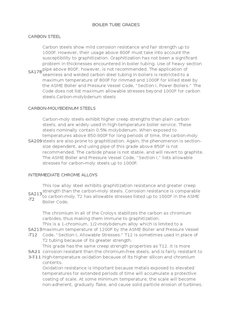 Boiler Tube Grades | PDF | Steel | Stainless Steel