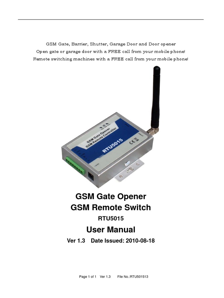 GSM Gate Opener User Manual | PDF | Text Messaging | Relay