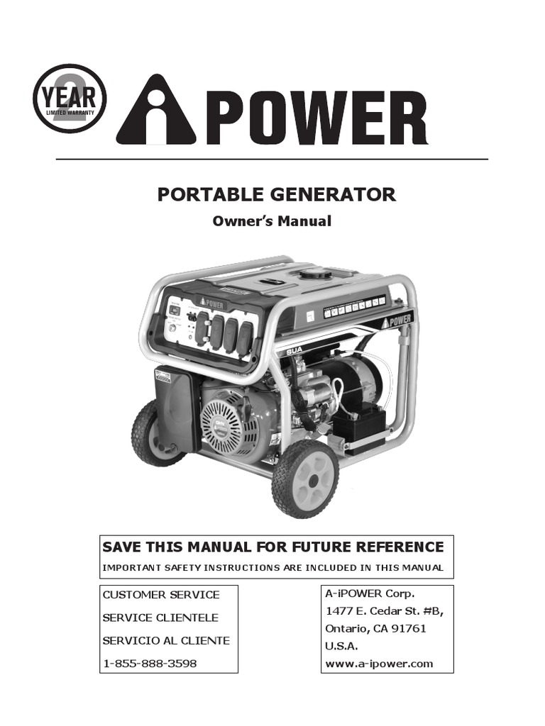 A-I Power Generator Manual (SUA12000E) | PDF | Motor Oil | Carburetor