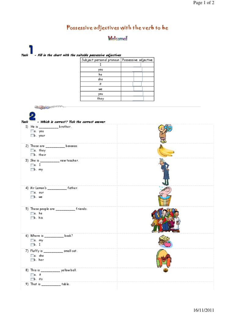 Possessive Adjectives With The Verb To Be | PDF