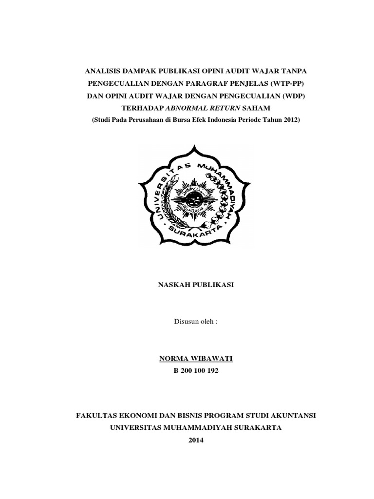 Naskah Publikasi - Pengaruh Opini Audit WTPP Dan WDP | PDF