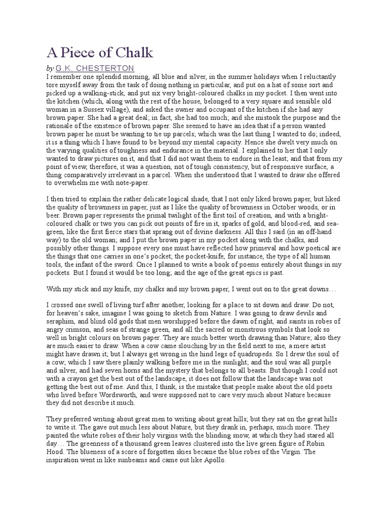 A Piece of Chalk: G.K. Chesterton | PDF | Religion And Belief