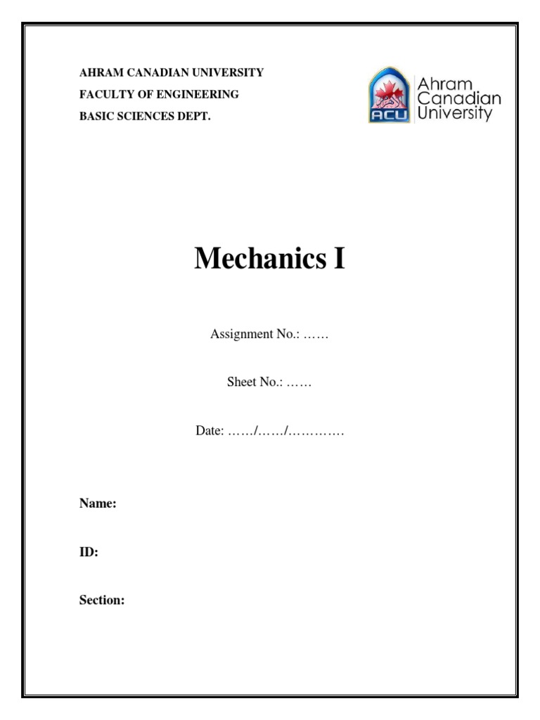 Mechanics I Assignment Sheet | PDF