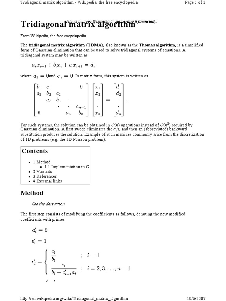 Tridiagonal Matrix Algorithm Numerical Analysis Algorithms And Data Structures
