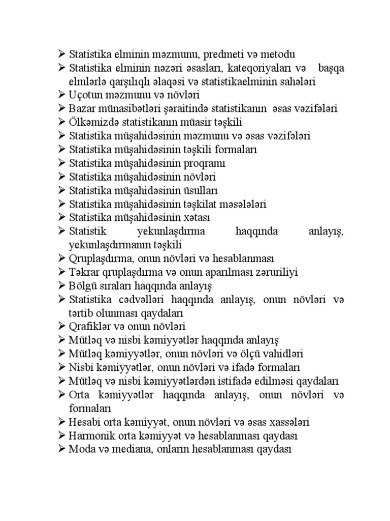 Stat Araliq Imtahina Olan Nezeri Suallar | PDF