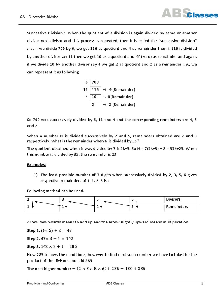Successive Division: When The Quotient of A Division Is Again Divided ...