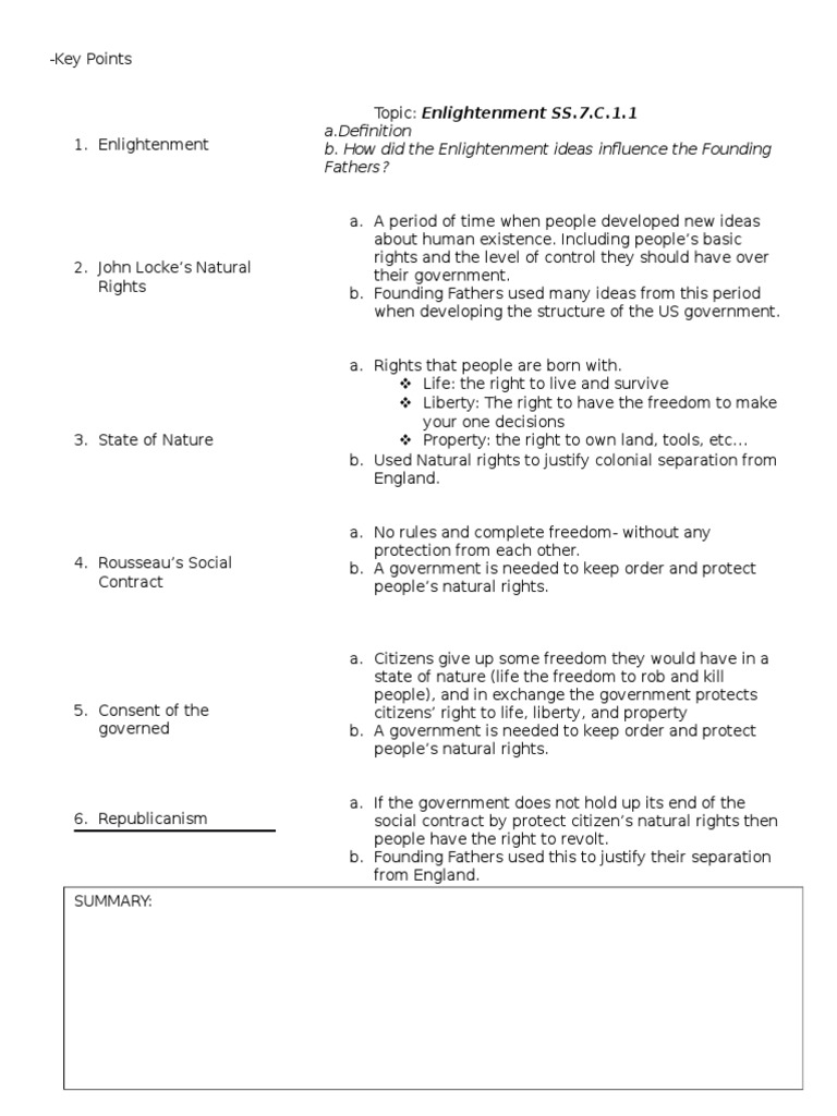 Enlightenment Intro Cornell Notes Complete | PDF