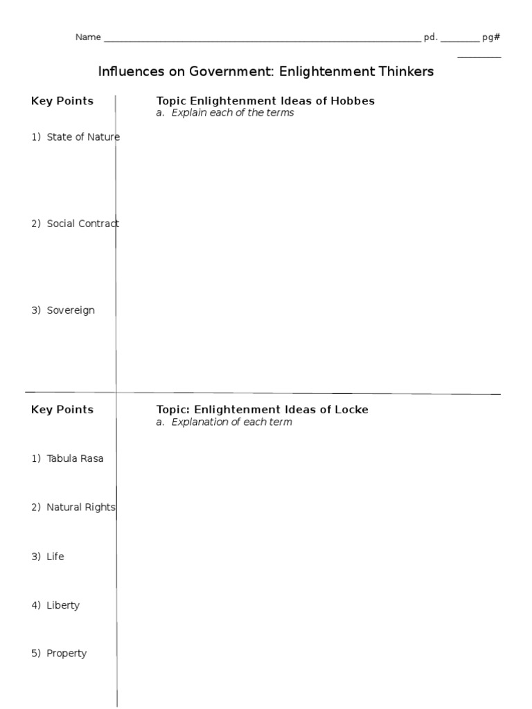 Enlightenment Thinkers Cornell Notes | PDF