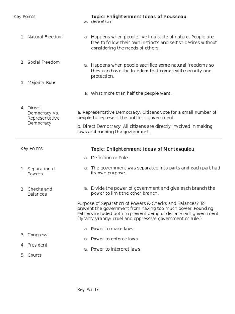 Enlightenment Thinkers Cornell Notes Complete | PDF