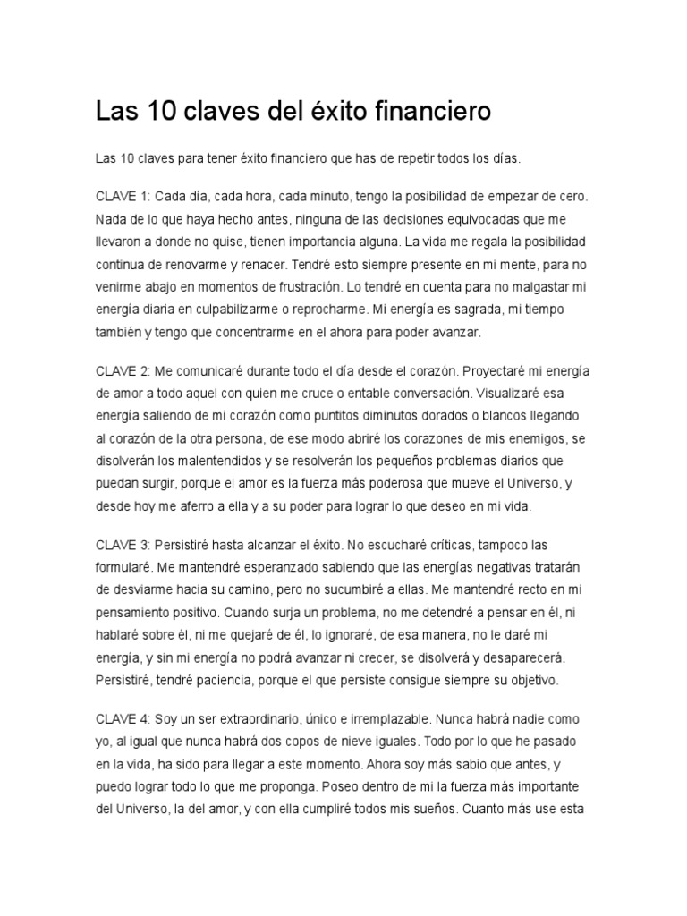 Las 10 Claves Del Éxito Financiero | PDF | Gratitud | Amor