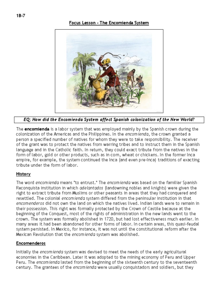 the encomienda system notes | Colonization Of The Americas | Spanish Empire