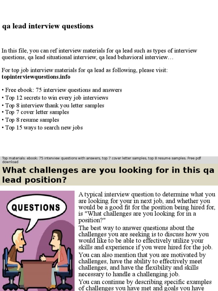 QA Lead Interview Questions Guide | PDF | Interview | Résumé