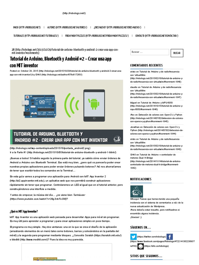 Tutorial de Arduino, Bluetooth y Android #2 - Crear Una App Con MIT Inventor - Robologs | PDF ...