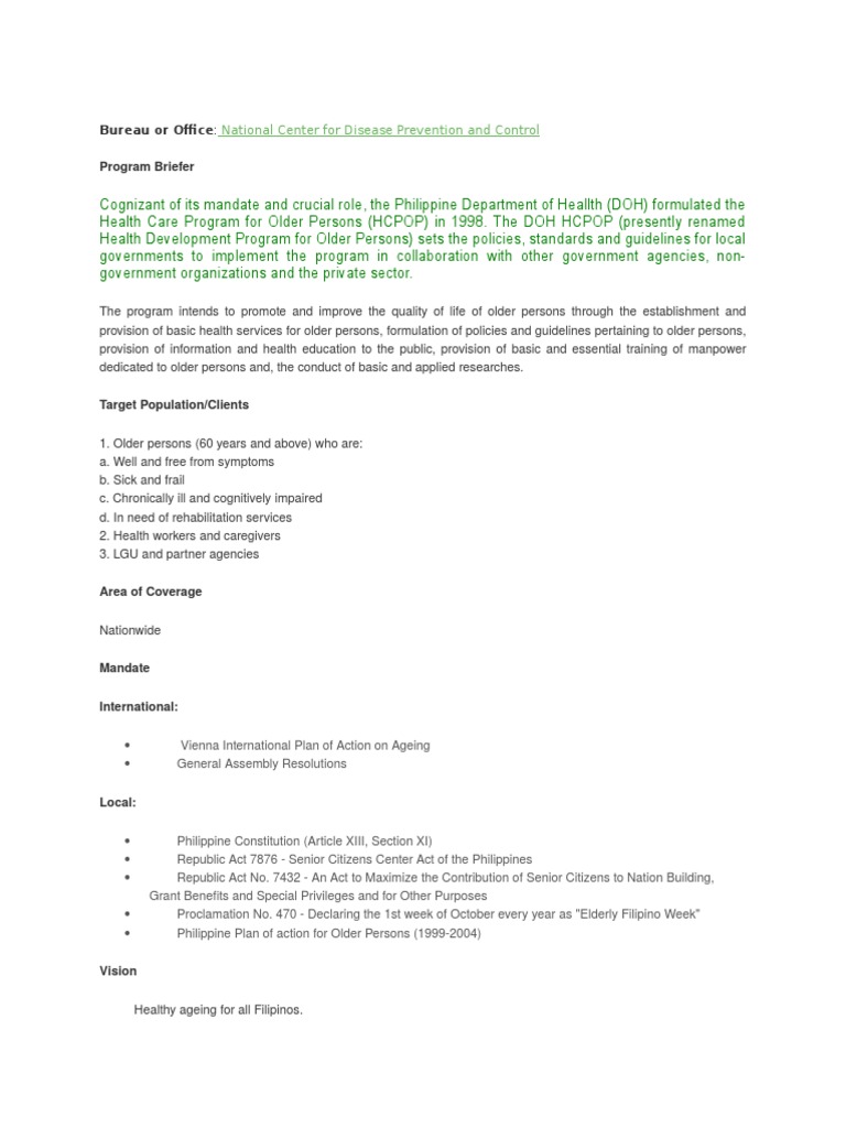 Bureau or Office: Program Briefer: National Center For Disease ...