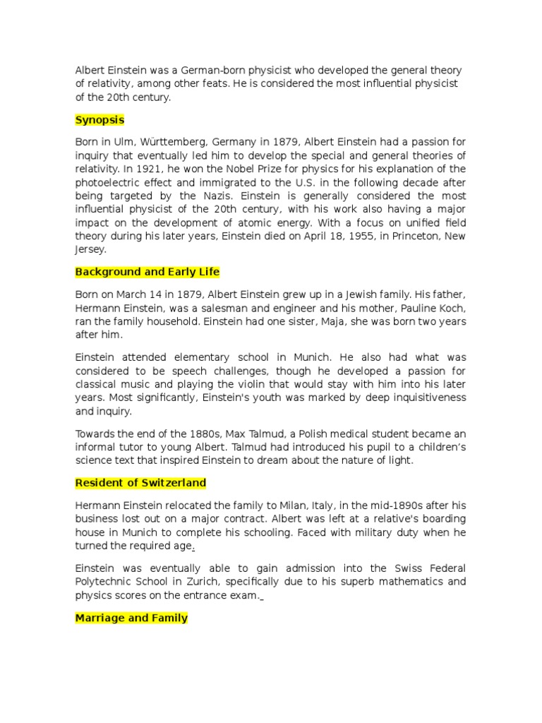 Albert Einstein Biography | PDF | Albert Einstein | General Relativity