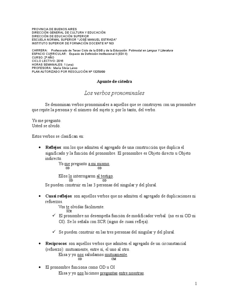 Los Verbos Pronominales | PDF | Verbo | Asunto (gramática)