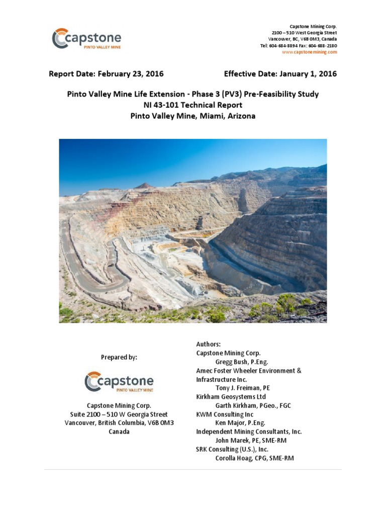 Pinto Valley Mine Life Extension Study | PDF | Mining | Crystalline Solids