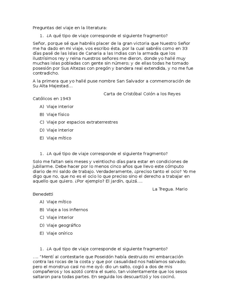 Preguntas Del Viaje en La Literatura | PDF