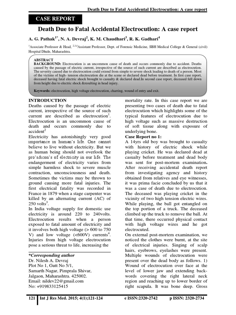 Death Due To Fatal Accidental Electrocution A Case Report | Download ...