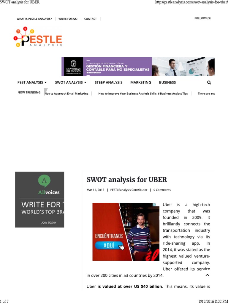 Uber SWOT Analysis Overview | PDF | Business | Computers