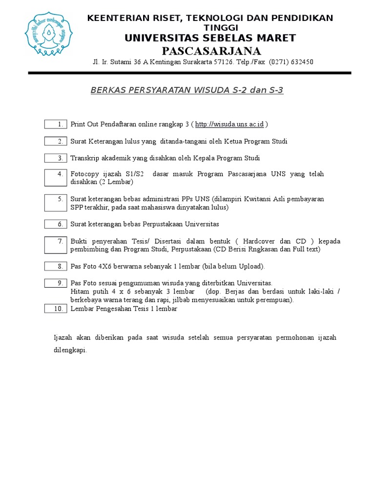Berkas Persyaratan Wisuda S2 S3-BARU | PDF