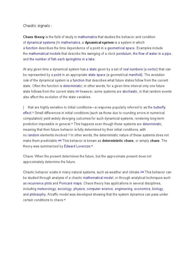 Chaotic Signals:: Chaos Theory Is The Field of Study in | PDF ...