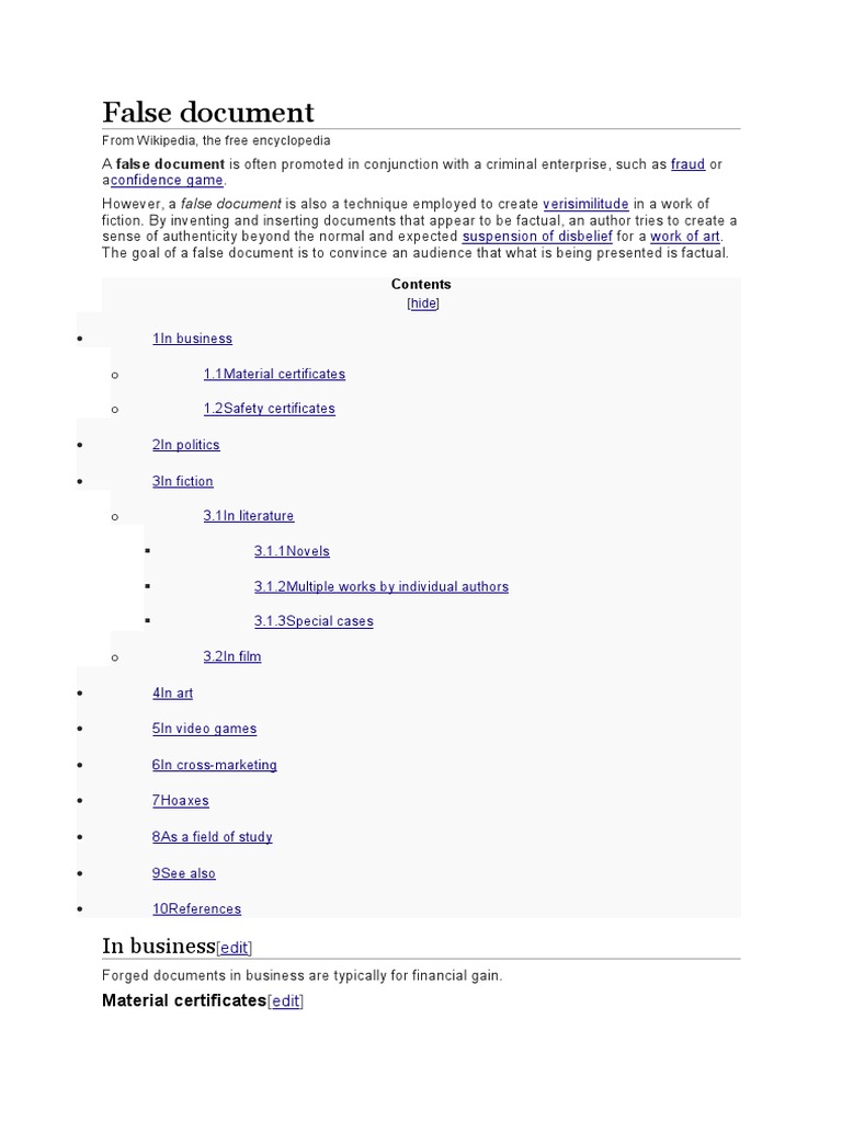 False Document: in Business | PDF