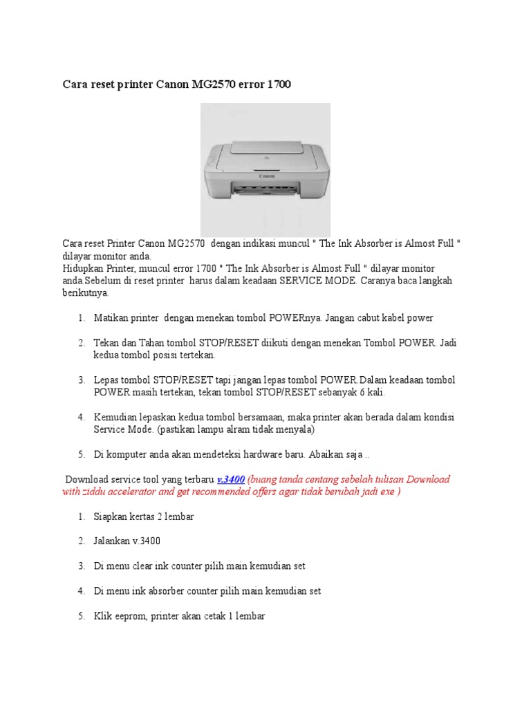 Cara Reset Printer Canon MG2570 Error 1700 | PDF | Printer (Komputasi ...